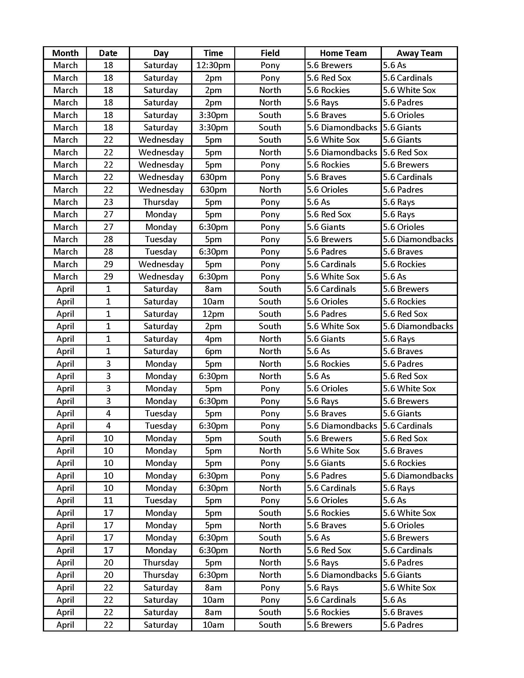 5 6 Schedule 5 6 Schedule